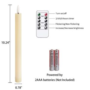 Vtobay Flameless Taper Candles with Remote Timer,Set of 2 Ivory Flickering LED Candlesticks,Battery Operated Window Plastic Warm Fire Candles for Indoor Outdoor Decor,(No Scent, 0.78” x 10.24”)