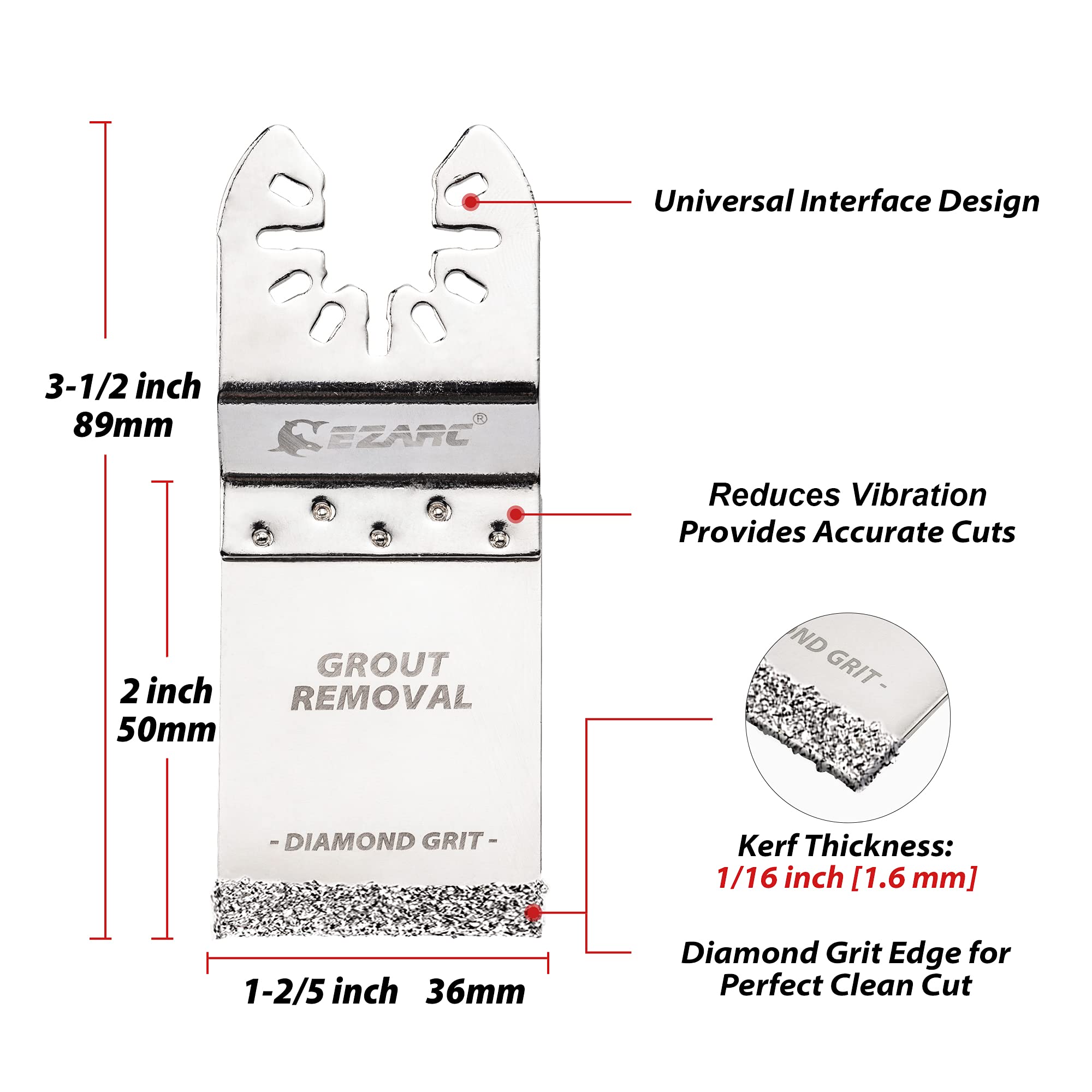 EZARC Diamond Oscillating Blade, Flush Cutting Oscillating Multi Tool Saw Blades for Grout Removal, Cleaning Mortar DO34F, 3-Pack