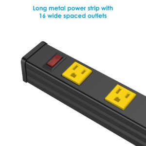 JUNNUJ Long Metal 16 Outlet Power Strip, Wide Spaced Garage Industrial Power Strip, Heavy Duty Power Strip with 6 FT Cord 15A, 125V, 1875W. Yellow