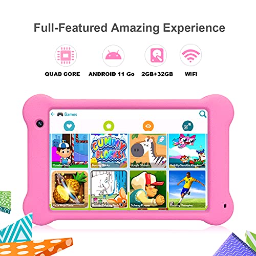 ANXONIT Kids Tablet, 7 inch WiFi Android 11 Tablet for Kid, Full HD 1920x1200 IPS Screen, 2GB RAM 32GB ROM,Kidoz Game Education Apps (Pink)