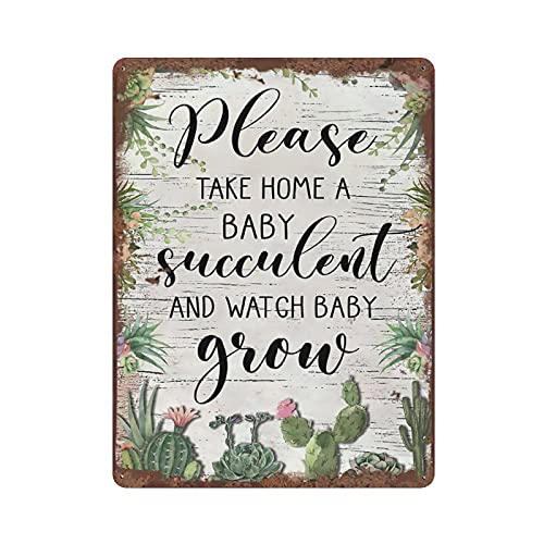 Dreacoss Please Take Home A Baby Succulent Retro Tin Sign Succulent Lovers Gift Flower Wall Sign Plant WallArt Garden Decor Farmhouse Decor Birthday Anniversary Housewarming Gift For Women Men 8x5.5”