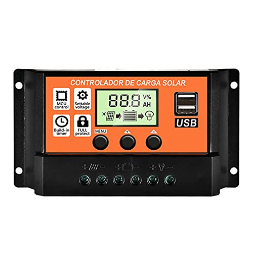 20A Solar Charge Controller, Solar Panel Charge Controller Intelligent Regulator with Dual USB Port 12V/24V,PWM Auto Paremeter Adjustable LCD Display Orange