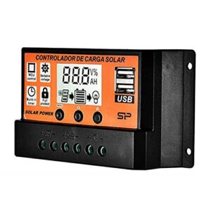 20A Solar Charge Controller, Solar Panel Charge Controller Intelligent Regulator with Dual USB Port 12V/24V,PWM Auto Paremeter Adjustable LCD Display Orange