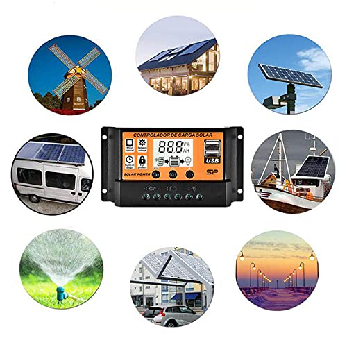 20A Solar Charge Controller, Solar Panel Charge Controller Intelligent Regulator with Dual USB Port 12V/24V,PWM Auto Paremeter Adjustable LCD Display Orange