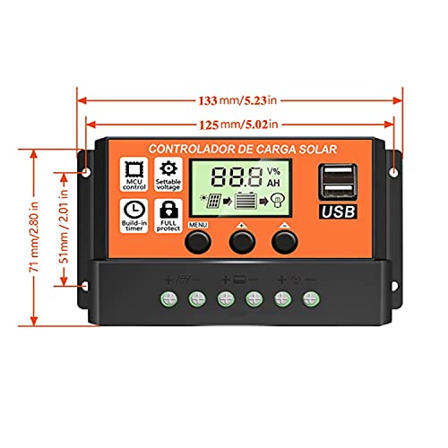 20A Solar Charge Controller, Solar Panel Charge Controller Intelligent Regulator with Dual USB Port 12V/24V,PWM Auto Paremeter Adjustable LCD Display Orange