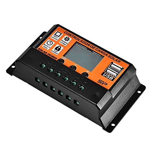 20A Solar Charge Controller, Solar Panel Charge Controller Intelligent Regulator with Dual USB Port 12V/24V,PWM Auto Paremeter Adjustable LCD Display Orange