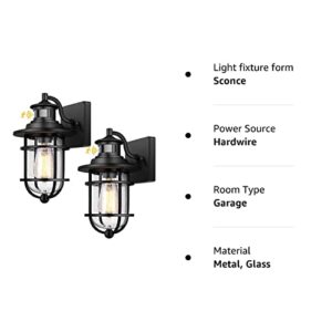 Set of 2 Motion Sensor Outdoor Wall Lantern Dusk to Dawn Waterproof Exterior Wall Sconce with Seeded Glass Black Wall Mount Light Fixture for Porch Doorway Garage, E26 Socket, Motion Activated