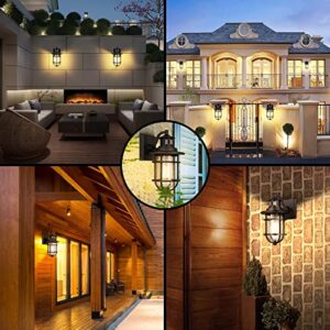 Set of 2 Motion Sensor Outdoor Wall Lantern Dusk to Dawn Waterproof Exterior Wall Sconce with Seeded Glass Black Wall Mount Light Fixture for Porch Doorway Garage, E26 Socket, Motion Activated