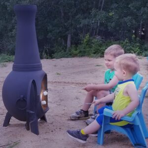 The Blue Rooster Prairie Fire Chiminea Outdoor Fireplace - Wood Burning Cast Aluminum Deck or Patio Firepit