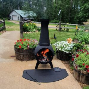 The Blue Rooster Prairie Fire Chiminea Outdoor Fireplace - Wood Burning Cast Aluminum Deck or Patio Firepit