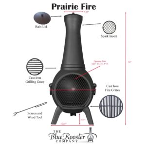 The Blue Rooster Prairie Fire Chiminea Outdoor Fireplace - Wood Burning Cast Aluminum Deck or Patio Firepit