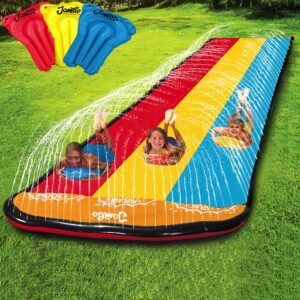 jambo xl premium slip splash and slide with 3 bodyboards, heavy duty water slide with advanced 3-way water sprinkler system, backyard waterslide outdoor water toys n slides for kids…