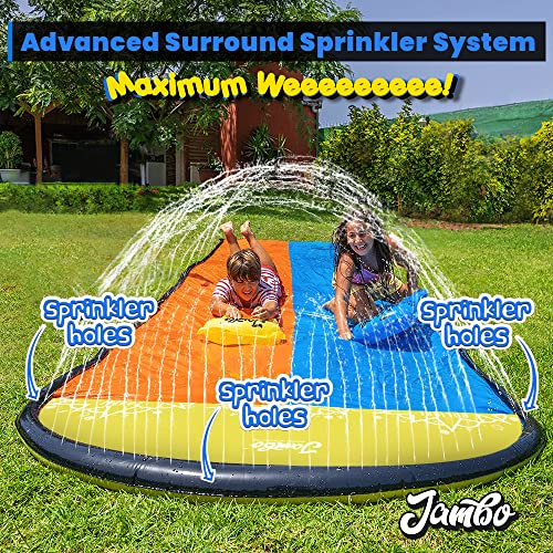 Jambo XL Premium Slip Splash and Slide with 2 Bodyboards, Heavy Duty Water Slide with Advanced 3-Way Water Sprinkler System, Backyard Waterslide Outdoor Water Toys n Slides for Kids…