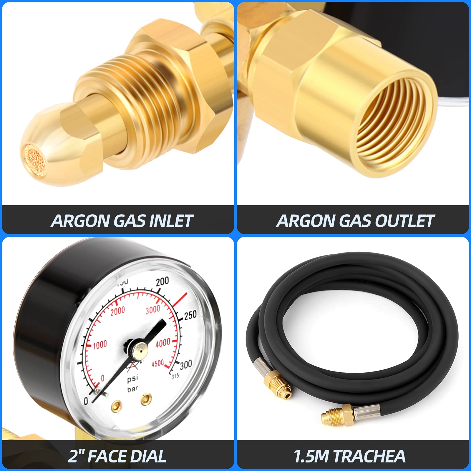 MEANLIN MEASURE Argon CO2 Regulators Gauges Gas Welding Regulator CGA580 Fitting With Miller Lincoln Mig Tig Weld With 60 Inch Hose 0-4500PSI / 0-10BAR