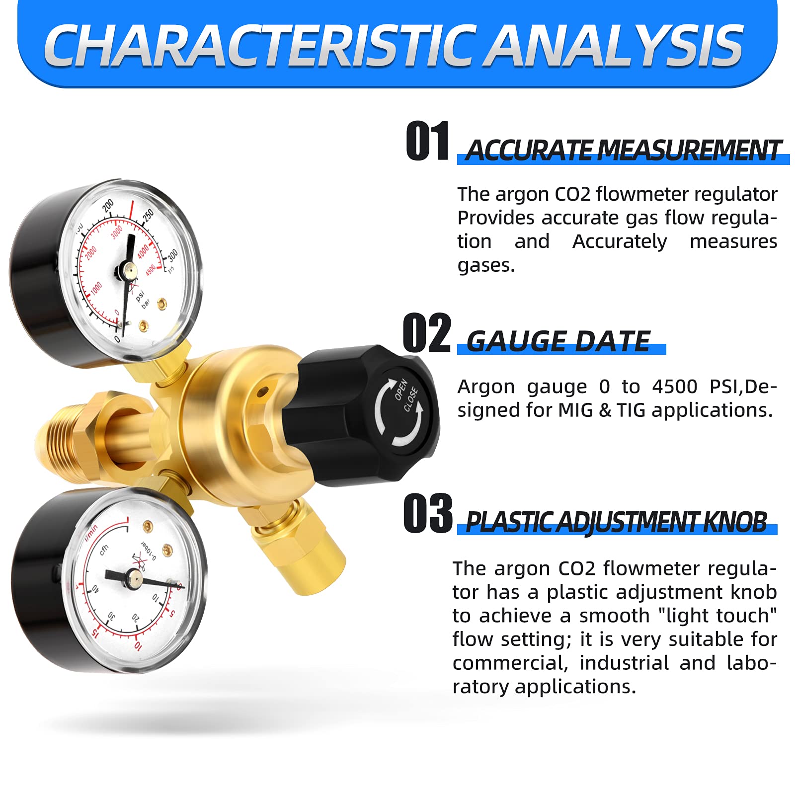 MEANLIN MEASURE Argon CO2 Regulators Gauges Gas Welding Regulator CGA580 Fitting With Miller Lincoln Mig Tig Weld With 60 Inch Hose 0-4500PSI / 0-10BAR