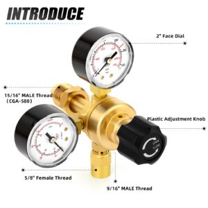 MEANLIN MEASURE Argon CO2 Regulators Gauges Gas Welding Regulator CGA580 Fitting With Miller Lincoln Mig Tig Weld With 60 Inch Hose 0-4500PSI / 0-10BAR