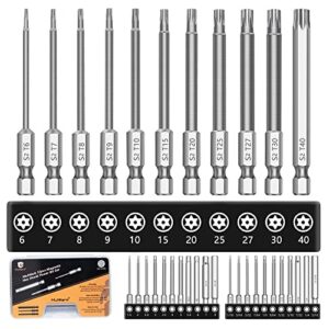 mulwark hex head allen wrench drill bit set 33pcs (11pc metric, 11pc sae, 11pc tamperproof torx), 2.3" long 1/4" diameter quick release shank magnetic screwdriver bit set for assembling furniture