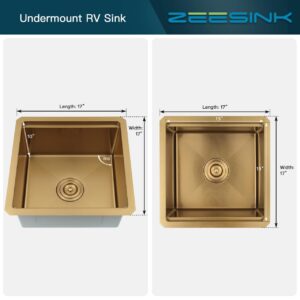 Zeesink Undermount Bar Sink 17 inch,Wet Bar Sink,RV Sink,Gold Bar Sink,Small Bar Sink with Workstation and Accessories