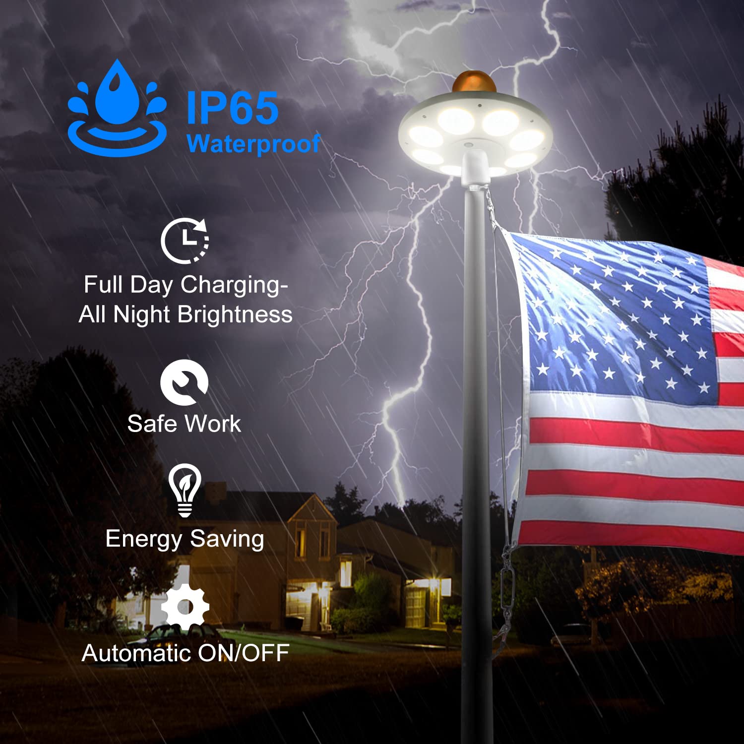 Solar Flag Pole Light, New 136 LED Flagpole Light 10000h Lifespan for 15-25 Ft Poles, 2-Mode Brightness, Waterproof Lighting on Outdoor Flag Pole Top, Auto On/Off