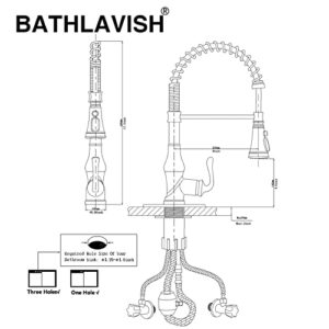 BATHLAVISH Oil Rubbed Bronze Kitchen Faucet Pull Down 3 Outlet Mode Sprayer Bar Sink Farmhouse Commercial Single Hole Single Handle Mixer Tap with 10-Inch Hole Cover Plate Solid Brass Lead-Free