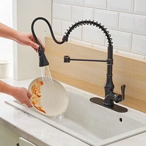 BATHLAVISH Oil Rubbed Bronze Kitchen Faucet Pull Down 3 Outlet Mode Sprayer Bar Sink Farmhouse Commercial Single Hole Single Handle Mixer Tap with 10-Inch Hole Cover Plate Solid Brass Lead-Free