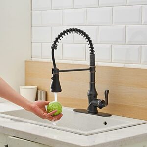 BATHLAVISH Oil Rubbed Bronze Kitchen Faucet Pull Down 3 Outlet Mode Sprayer Bar Sink Farmhouse Commercial Single Hole Single Handle Mixer Tap with 10-Inch Hole Cover Plate Solid Brass Lead-Free