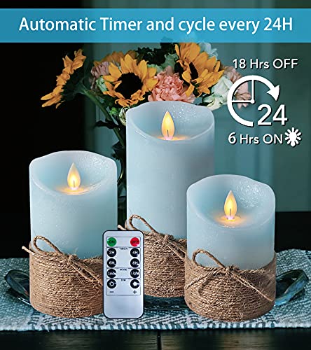 Petristrike Ocean Blue Flameless Candles, Nautical Themed Led Pillar Candles with Remote & Timer, Decorative Flickering Candles for Gifts, Party, Wedding, Home Decorations - Set of 3