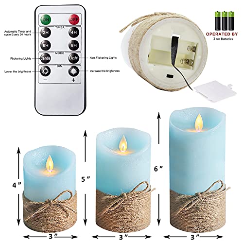 Petristrike Ocean Blue Flameless Candles, Nautical Themed Led Pillar Candles with Remote & Timer, Decorative Flickering Candles for Gifts, Party, Wedding, Home Decorations - Set of 3