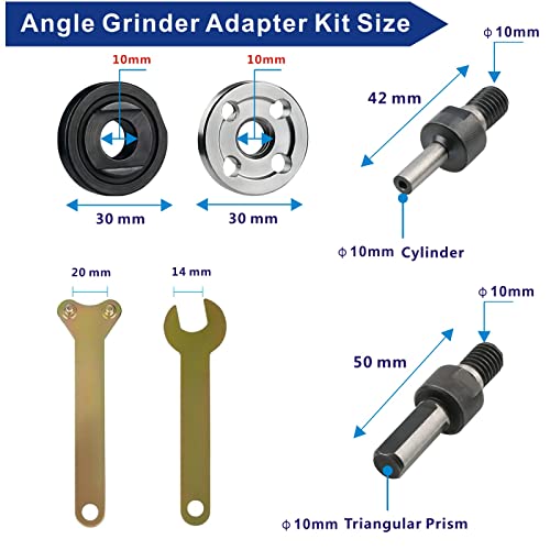 Motcoda Electric Drill Grinder Wheel Disc Adapter 6mm & 10mm 10mm & 10mm Adjustable Rotary Driver Cutter Shaft Accessories 2 Spanner 2 Shaft 6 Nut 1Ring Kit Combo For Metal Deburring 11 Pice Set