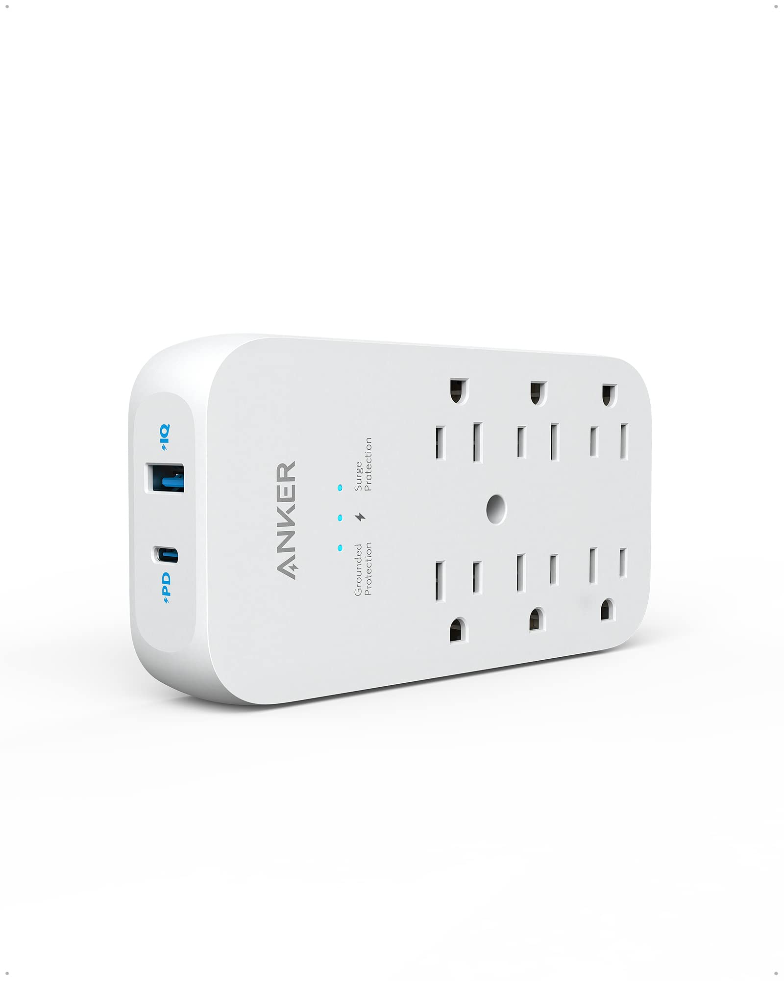 Anker Outlet Extender and USB Wall Charger, 6 Outlets and 2 USB Ports, 20W USB C Power Delivery High-Speed Charging iPhone 15/15 Plus/15 Pro/15 Pro Max, Multi-Plug for Dorm, Home, and Office, White