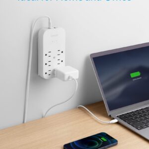 Anker Outlet Extender and USB Wall Charger, 6 Outlets and 2 USB Ports, 20W USB C Power Delivery High-Speed Charging iPhone 15/15 Plus/15 Pro/15 Pro Max, Multi-Plug for Dorm, Home, and Office, White