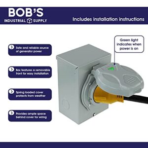 BISupply 50 Amp Generator Inlet Box - 3 Prong Power Inlet Box, SS 2-50P 125V/250V Connection Box with Light Indicator