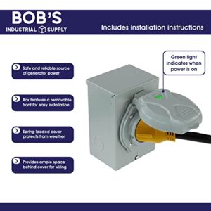 BISupply Generator Inlet Box 30 Amp - 4 Prong Power Inlet Box,  L14-30P 125V/250V Connection Box with Light Indicator