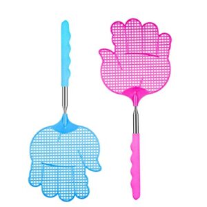 rpanle 2 pieces fly swatter, extendable fly swatter, strong manual fly swats (blue + red)