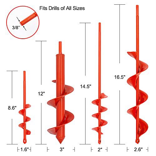 MAXCCINO Auger Drill Bit for Planting Set of 4, Garden Ground Earth Spiral Drill Bit for 3/8" Hex Drive Drill, for Post Hole Digger Bulb Bedding Digging Plant Rapid Planter