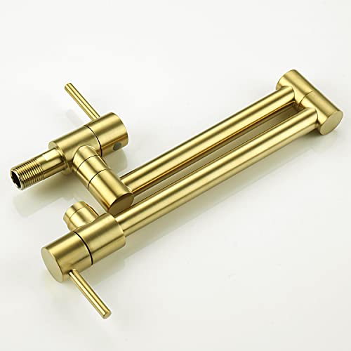 HAIYUNDA Pot Filler Folding Faucets,Wall Mount Pot Filler Kitchen Faucet Solid Brass,Swing Arm Folding Brushed Gold Modern Kitchen Sink Faucet Folding Stretchable with Single Hole Two Handles