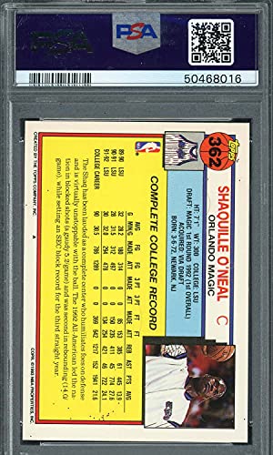 Shaquille O'Neal 1992 Topps Basketball Rookie Card #362 Graded PSA 9