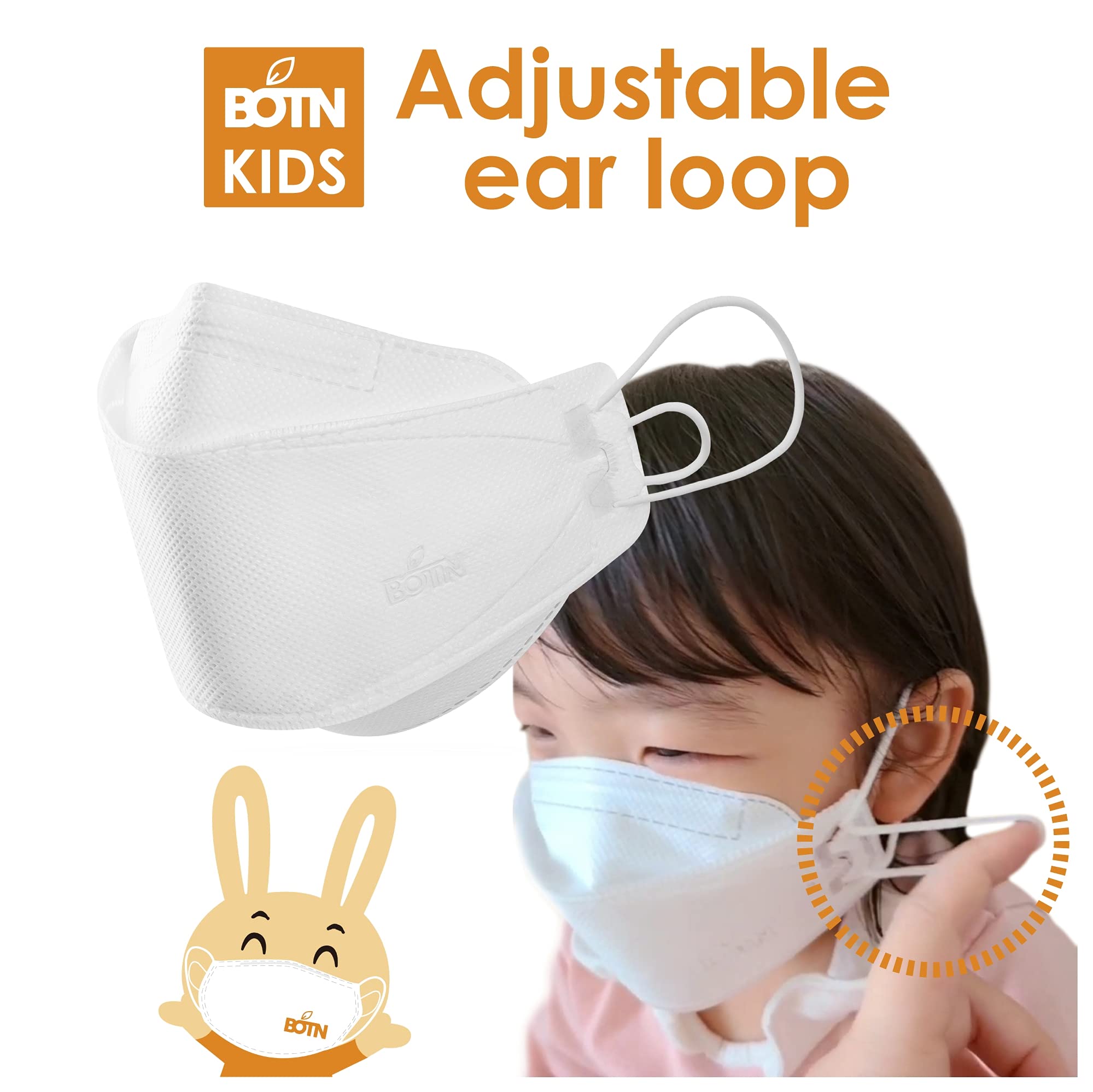 BOTN Child fit 10Pcs KF94 Protective and Safety Face Mask, 4-Layer Filter and 3D Design, Adjustable Strap and Made in Korea (Black, Small)