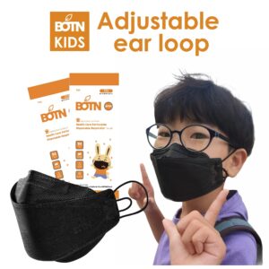 BOTN Child fit 10Pcs KF94 Protective and Safety Face Mask, 4-Layer Filter and 3D Design, Adjustable Strap and Made in Korea (Black, Small)