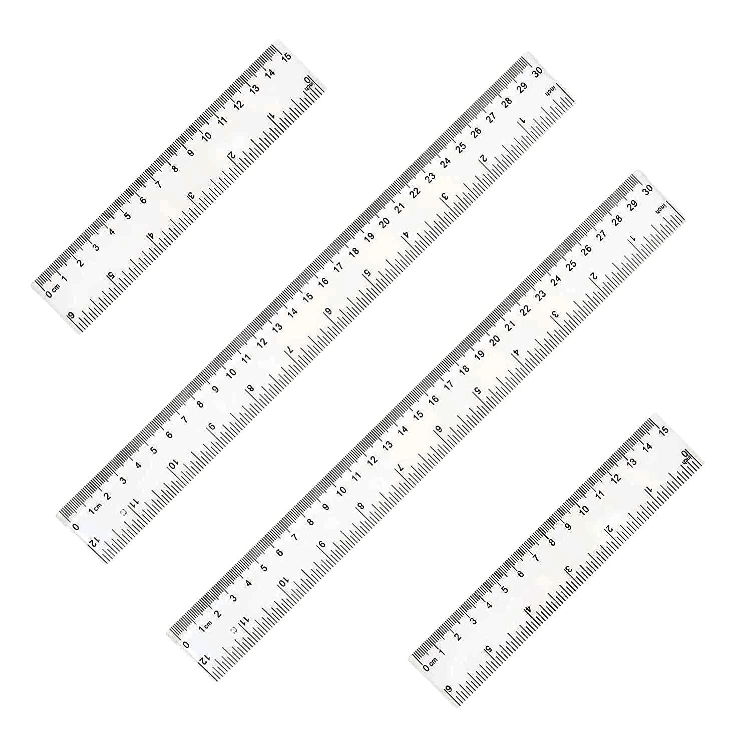 4 Pack 12+6-Inch Straight Rulers,Clear Plastic Ruler, Suitable for Student School and Office Drawing Measuring Tools, Kids Ruler, Standard Ruler, Centimeter and inch Ruler, Small Rulers