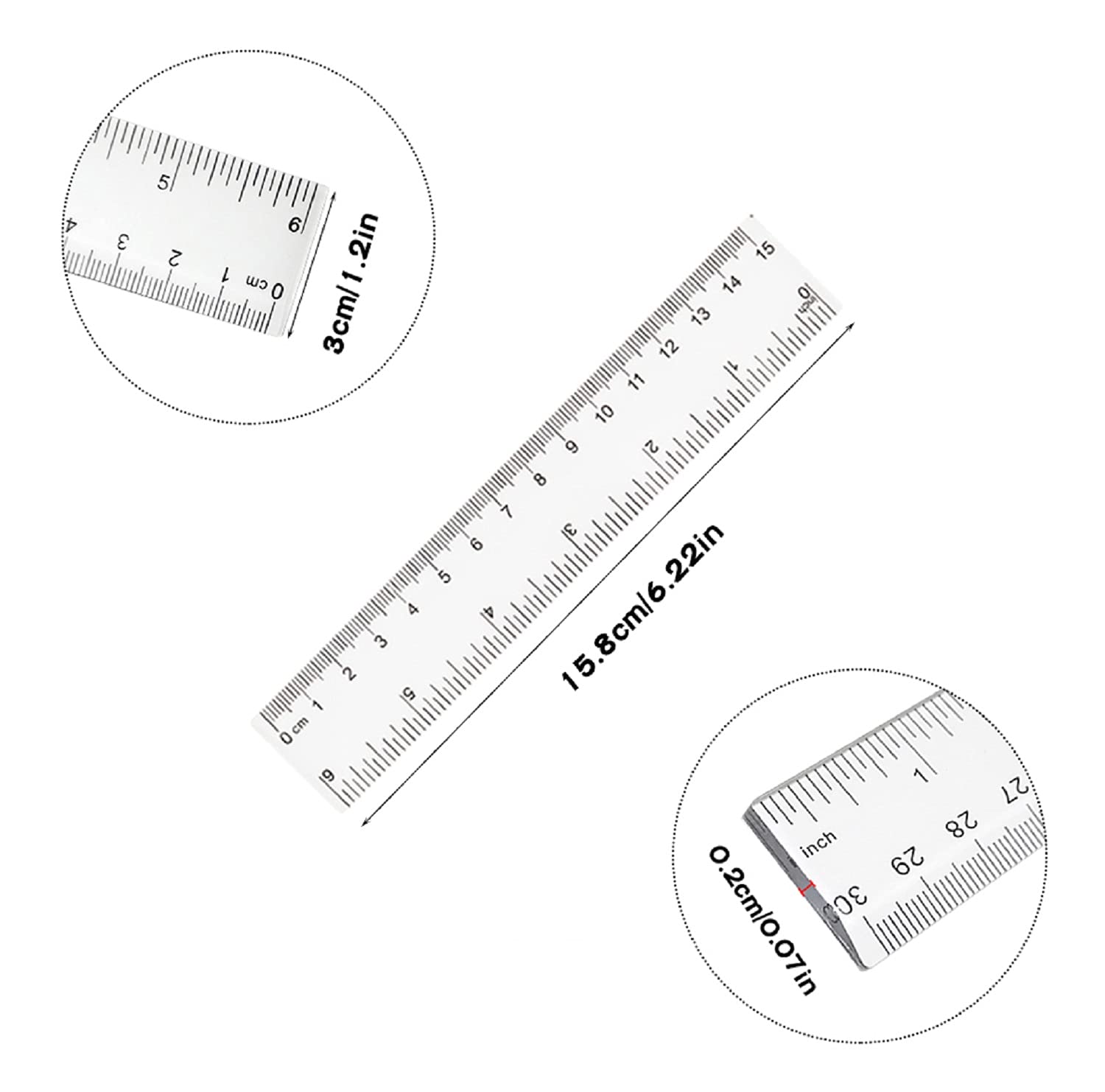 4 Pack 12+6-Inch Straight Rulers,Clear Plastic Ruler, Suitable for Student School and Office Drawing Measuring Tools, Kids Ruler, Standard Ruler, Centimeter and inch Ruler, Small Rulers