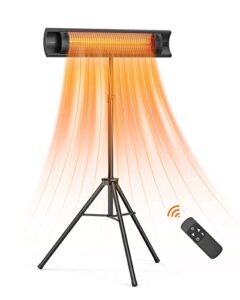 outdoor patio heater, luwior 1500w electric infrared heater with remote, 3 modes, 24h timer auto shut off, wall-mounted/tripod for garage backyard