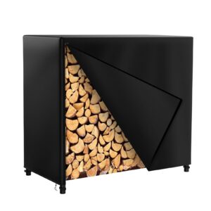 dudsoeho 4ft firewood rack cover waterproof, fire wood storage holder covers heavy duty oxford fabric firewood log hoop cover outdoor indoor with zipper, black