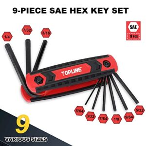 Topline 9-Piece Standard and Metric Hex Key Set, Black, Rubber and Steel