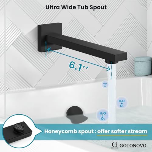 gotonovo Matte Black Shower System with Tub Spout 3 Function Mixer Shower Tub Combo Set 10 Inch Wall Mounted Rainfall Shower Head with Handheld Shower Bathroom Luxury Rain Rough-in Valve and Trim Kit