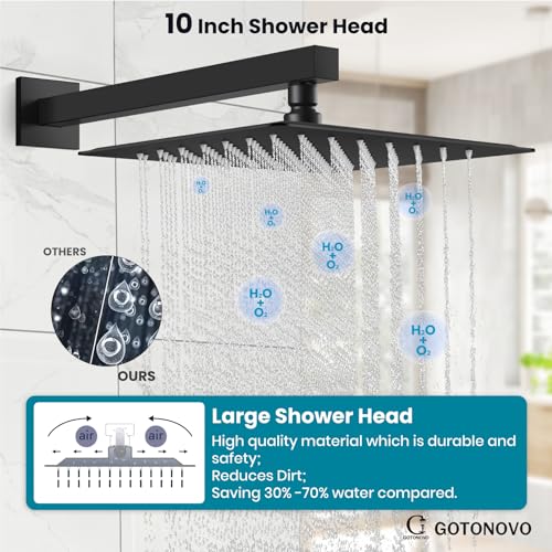 gotonovo Matte Black Shower System with Tub Spout 3 Function Mixer Shower Tub Combo Set 10 Inch Wall Mounted Rainfall Shower Head with Handheld Shower Bathroom Luxury Rain Rough-in Valve and Trim Kit