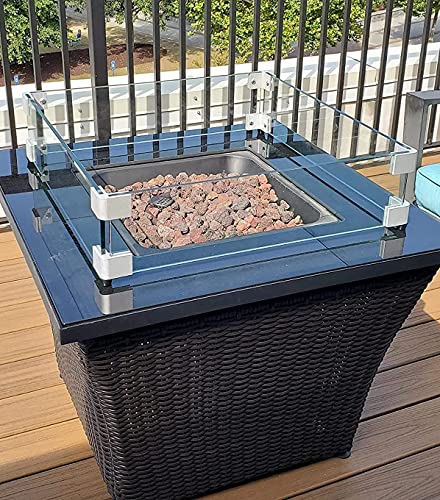 GasSaf Fire Pit Glass Wind Guard Square 17.5 x 17.5, Fire Pit Wind Guard for 12" Square Drop-in Fire Pit Burner Pan, Wind Guard for Fire Pit Table 28-32 Inch, Tempered Glass Firepit Table Shield