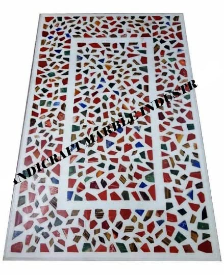 48" x 30" Inch White Marble Dining Table/Coffee Table Italian Pietra Dura Design Outdoor Indoor Table, Office Table, Conference Table