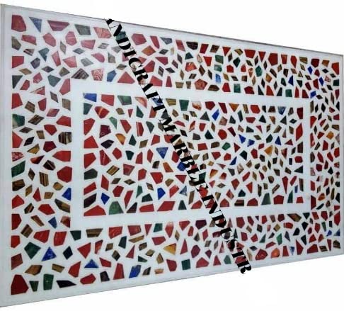 48" x 30" Inch White Marble Dining Table/Coffee Table Italian Pietra Dura Design Outdoor Indoor Table, Office Table, Conference Table