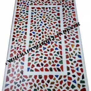 48" x 30" Inch White Marble Dining Table/Coffee Table Italian Pietra Dura Design Outdoor Indoor Table, Office Table, Conference Table